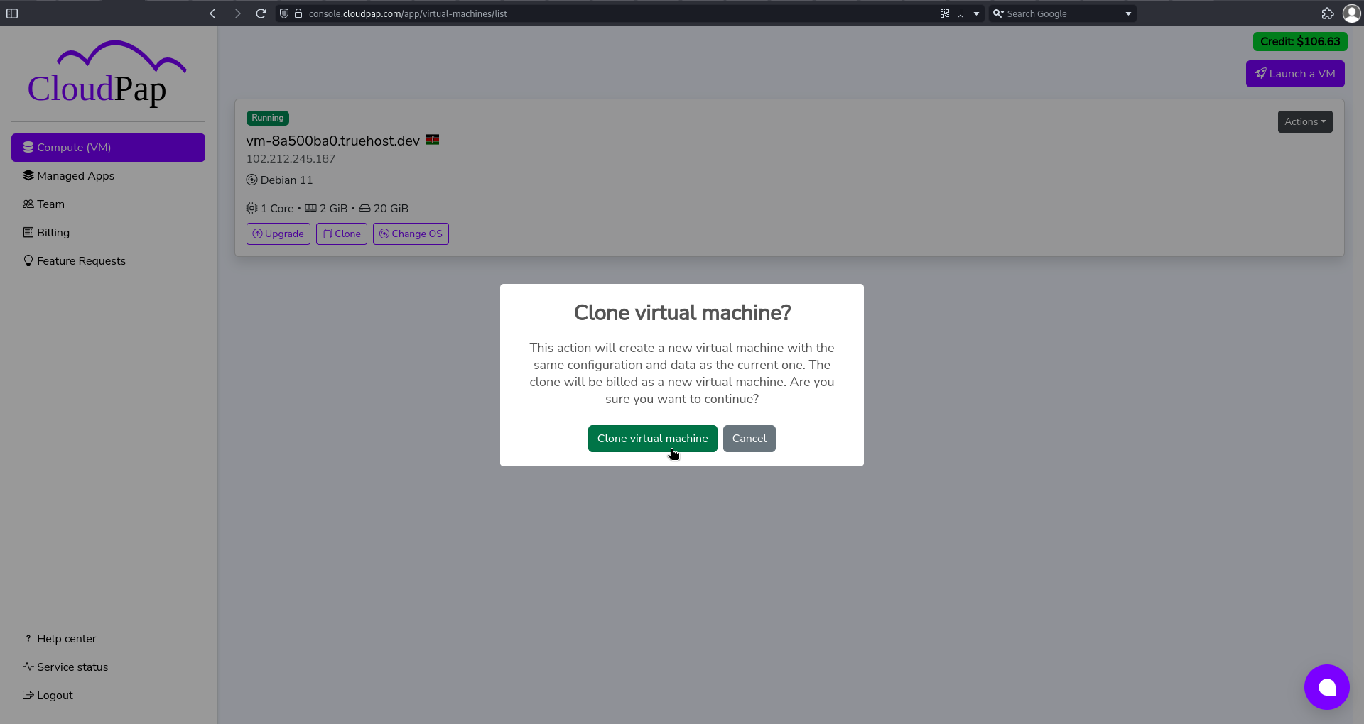 How to Clone a VM on CloudPap – CloudPap - Simple Cloud for Developers