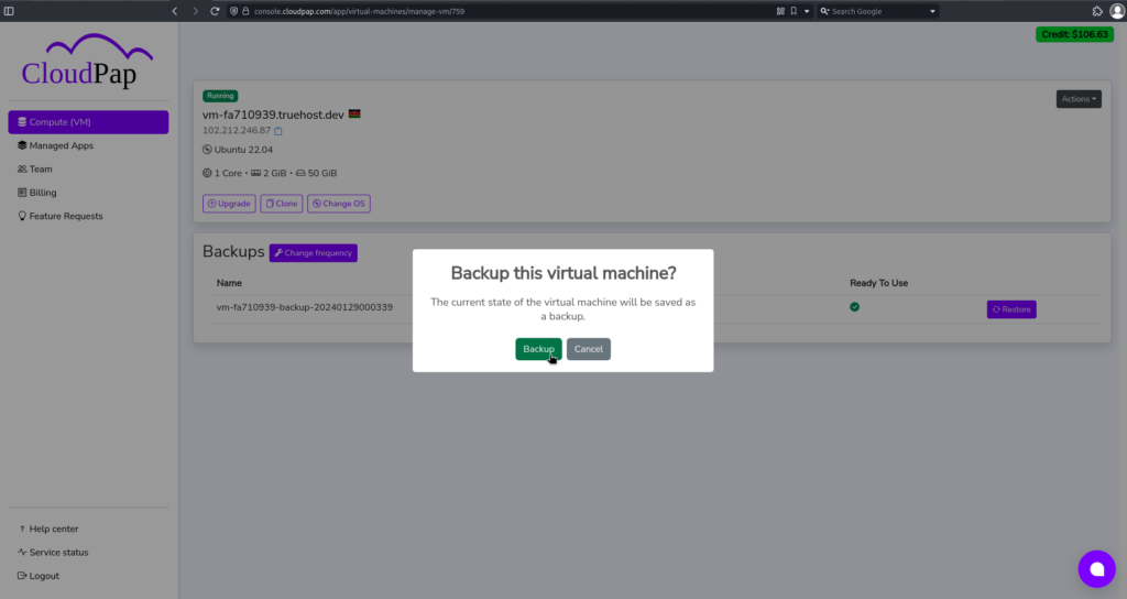 How to manage backups in CloudPap – CloudPap - Simple Cloud for Developers