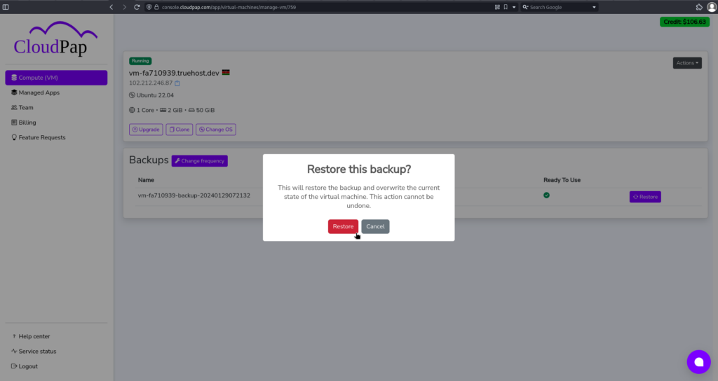 How to manage backups in CloudPap – CloudPap - Simple Cloud for Developers