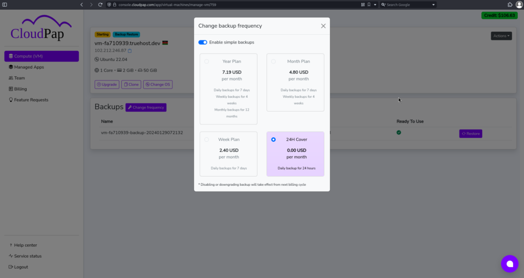 How to manage backups in CloudPap – CloudPap - Simple Cloud for Developers