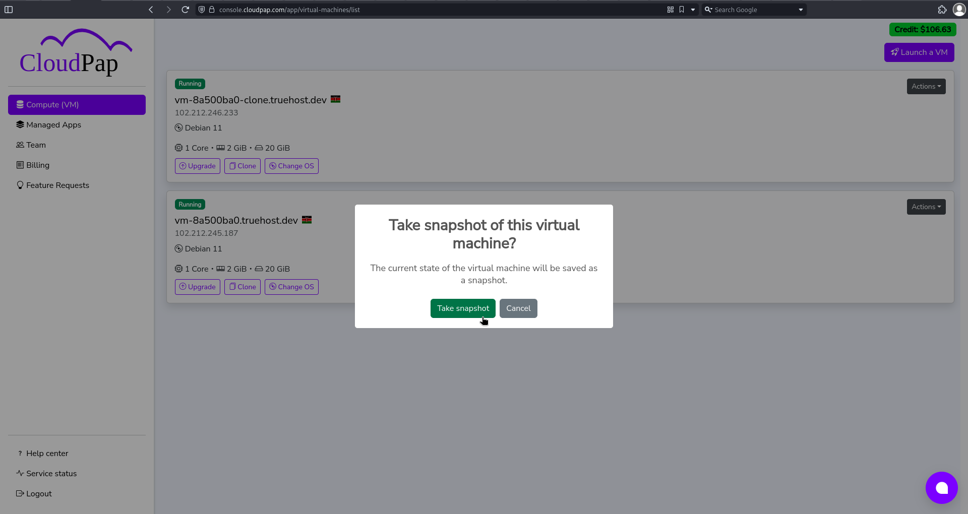 Actions available on CloudPap – CloudPap - Simple Cloud for Developers